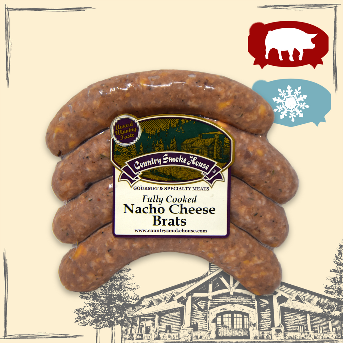 Nacho Cheese Brats | Bold & Cheesy Gourmet Sausages | Country Smoke House