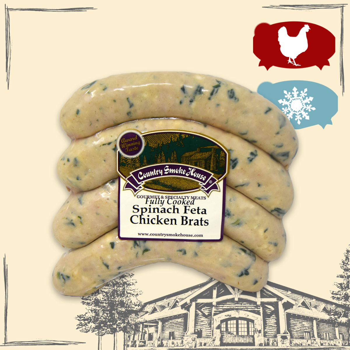 Spinach Feta Chicken Brats | Gourmet Chicken Sausages | Country Smoke House